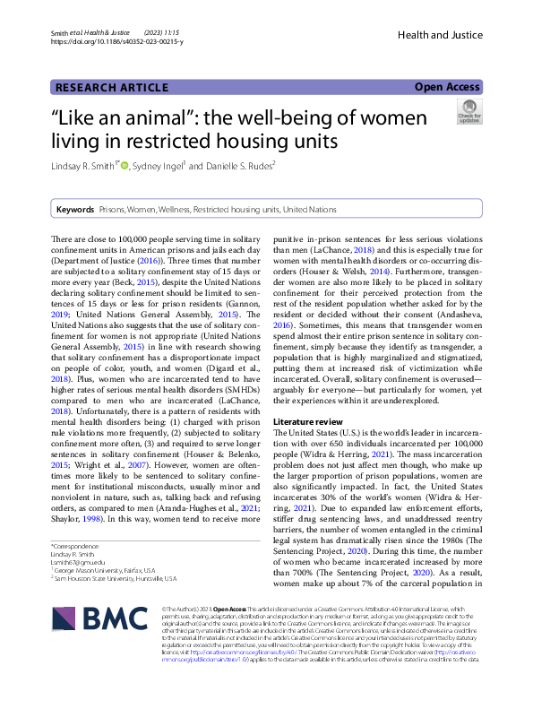 (PDF) “Like an animal”: the well-being of women living in restricted ...