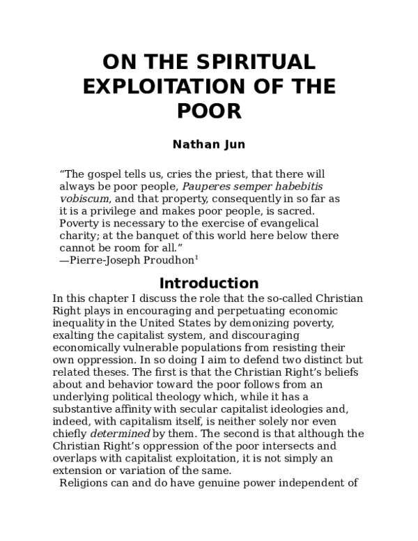(PDF) On the Spiritual Exploitation of the Poor
