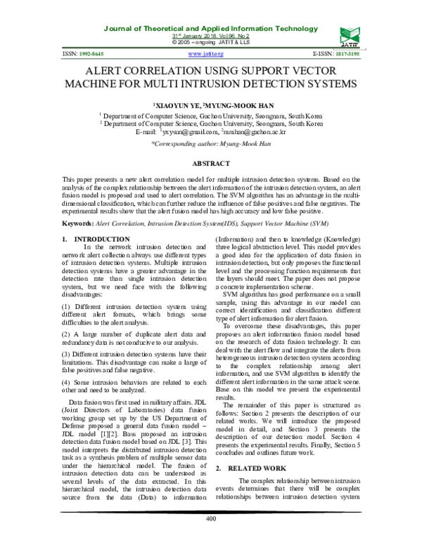 (PDF) Alert Correlation Using Support Vector Machine for Multi Intrusion Detection Systems