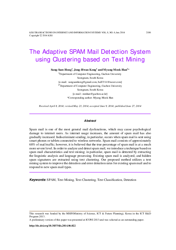 Pdf Adaptive Clustering For Spam Mail Detection