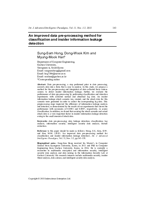 (PDF) An improved data pre-processing method for classification and insider information leakage ...