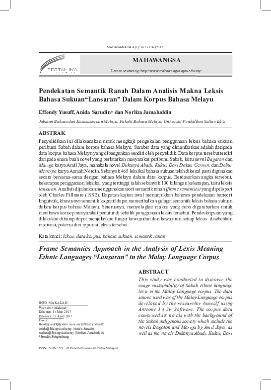 (PDF) Pendekatan Semantik Ranah Dalam Analisis Makna Leksis Bahasa ...