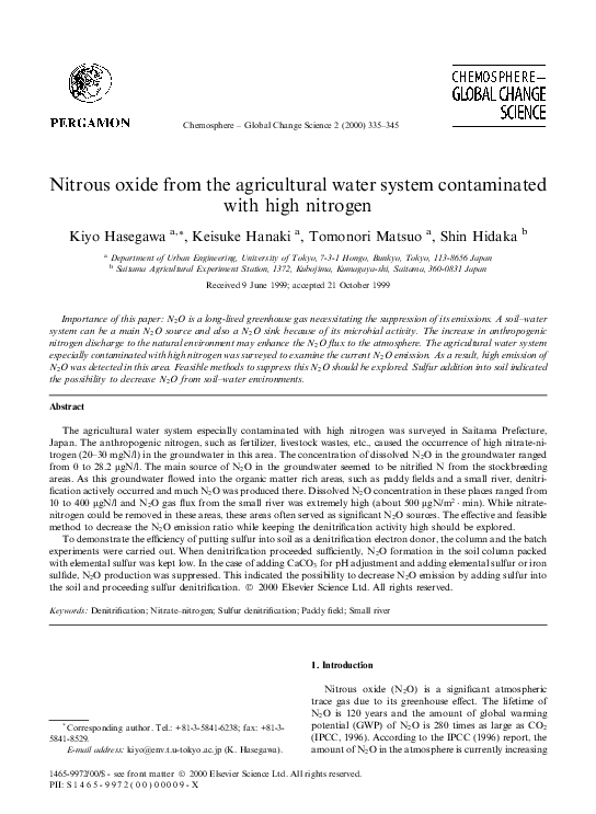 (PDF) Nitrous oxide from the agricultural water system contaminated ...