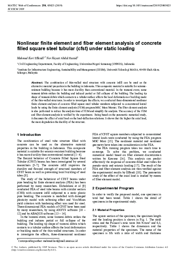 (PDF) Nonlinear finite element and fiber element analysis of concrete filled square steel ...