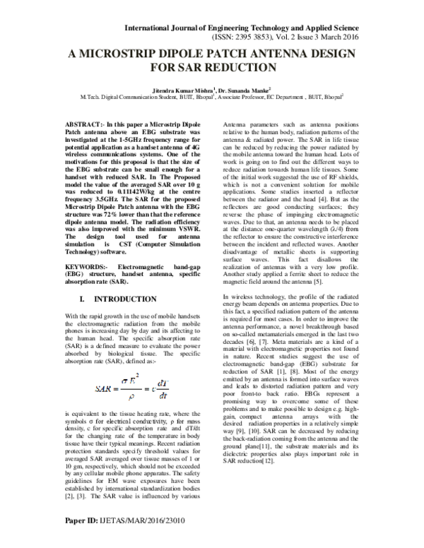 (PDF) A Microstrip Dipole Patch Antenna Design for Sar Reduction | sunanda manke - Academia.edu