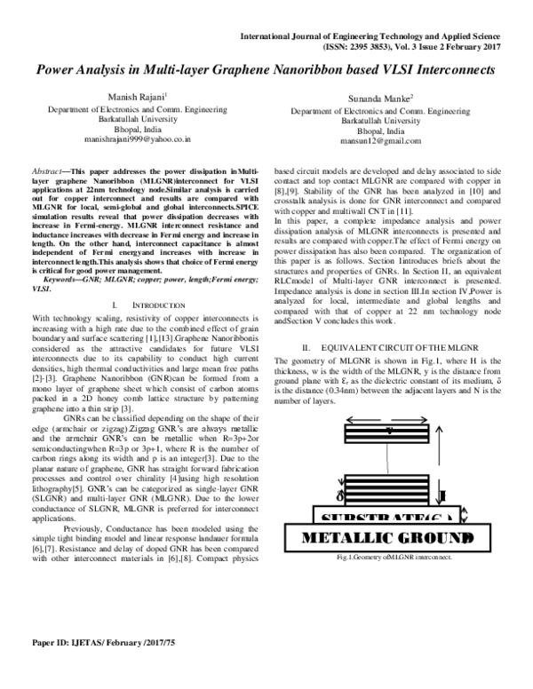 (PDF) Power Analysis in Multi-layer Graphene Nanoribbon based VLSI Interconnects