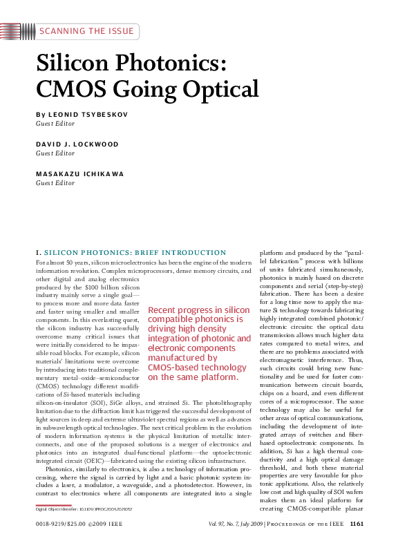 (PDF) Silicon Photonics: CMOS Going Optical [Scanning the Issue]