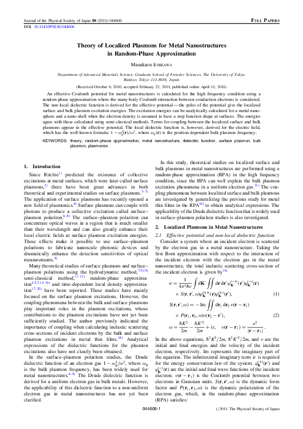 (PDF) Theory of Localized Plasmons for Metal Nanostructures in Random-Phase Approximation