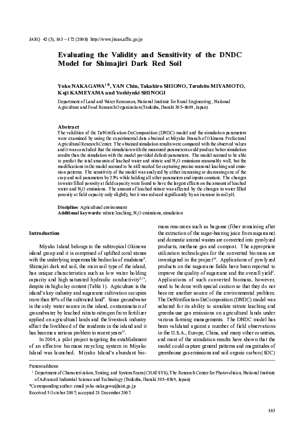 (PDF) Evaluating the Validity and Sensitivity of the DNDC Model for Shimajiri Dark Red Soil