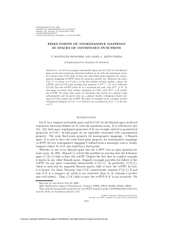 (PDF) Fixed points of nonexpansive mappings in spaces of continuous functions