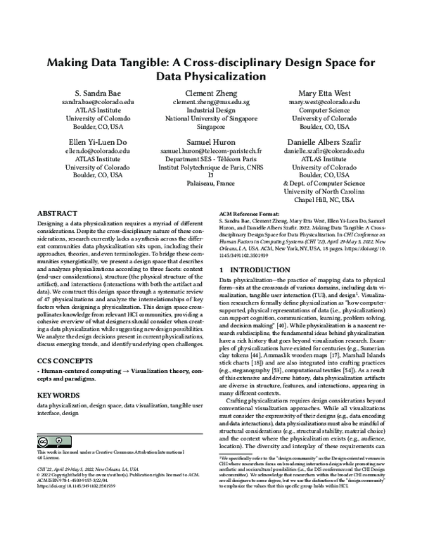 (PDF) Making Data Tangible: A Cross-disciplinary Design Space for Data Physicalization
