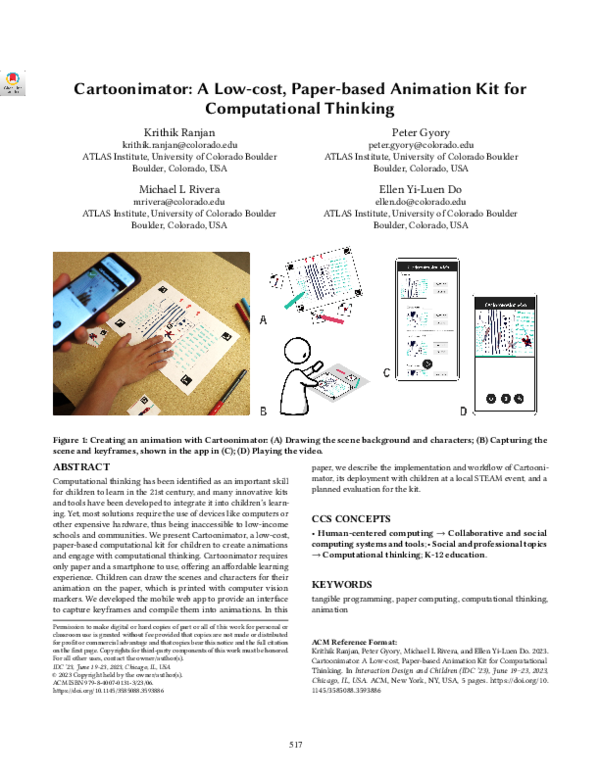 (PDF) Cartoonimator: A Low-cost, Paper-based Animation Kit for ...