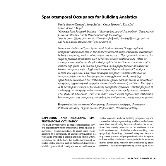 Pdf Spatiotemporal Occupancy For Building Analytics Ellen Do