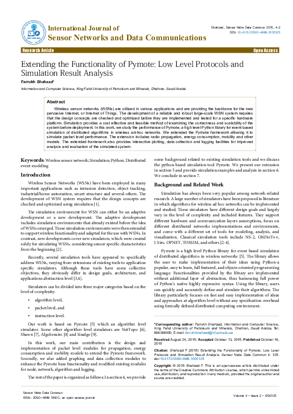 (PDF) Extending the Functionality of Pymote: Low Level Protocols and Simulation Result Analysis