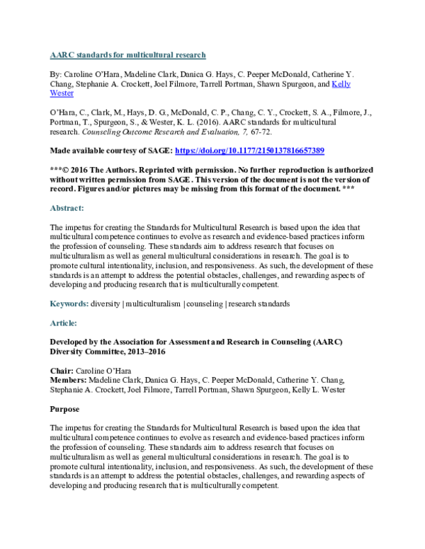 (PDF) AARC Standards for Multicultural Research