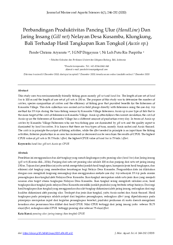 (PDF) Perbandingan Produktivitas Pancing Ulur (HandLine) Dan Jaring ...