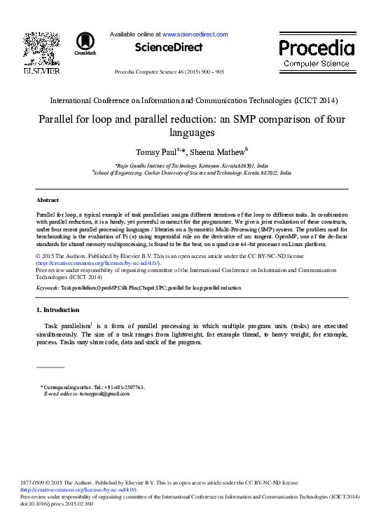 (PDF) Parallel for Loop and Parallel Reduction: An SMP Comparison of four Languages