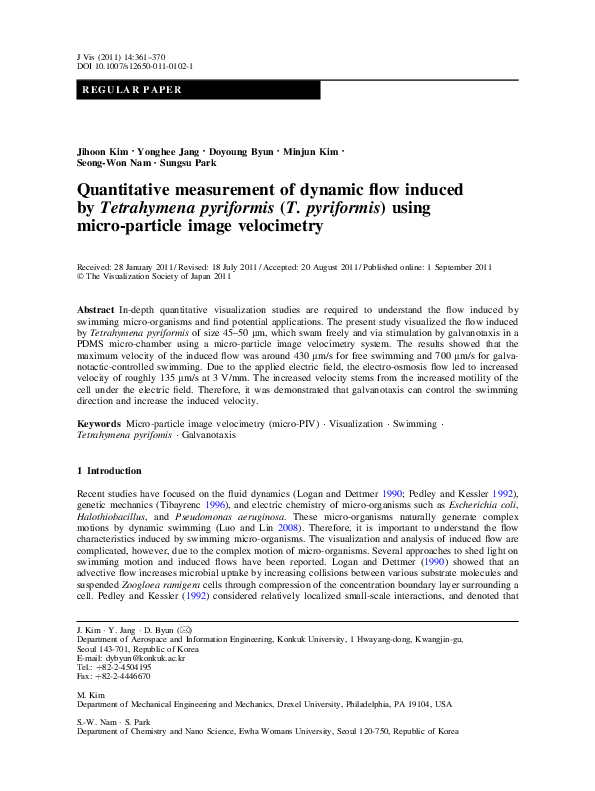 (PDF) Quantitative measurement of dynamic flow induced by Tetrahymena pyriformis (T. pyriformis ...