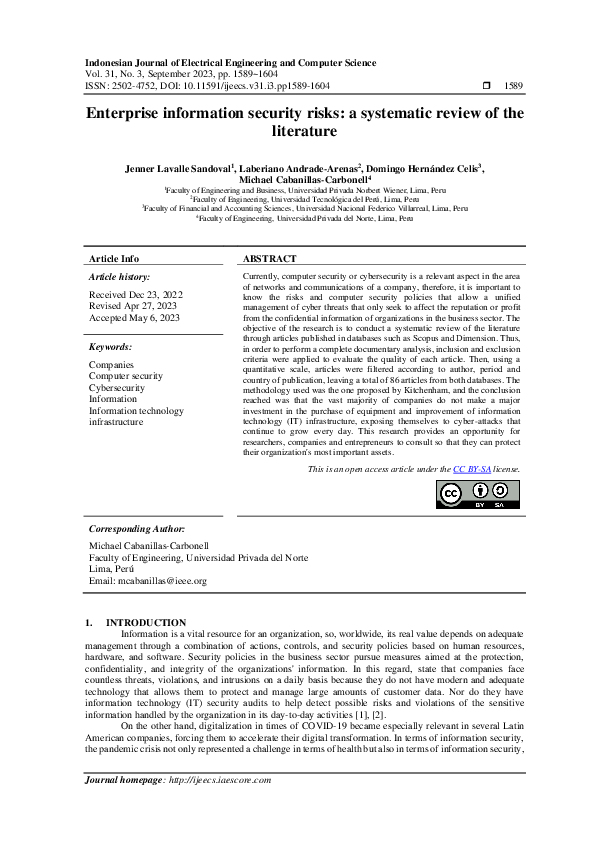 Pdf Enterprise Information Security Risks A Systematic Review Of The Literature