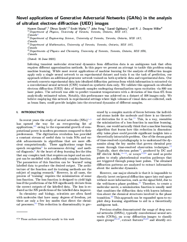 (PDF) Novel applications of Generative Adversarial Networks (GANs) in the analysis of ultrafast ...