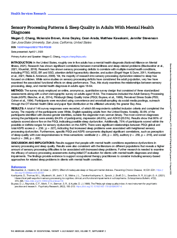 (PDF) Sensory Processing Patterns & Sleep Quality in Adults With Mental ...