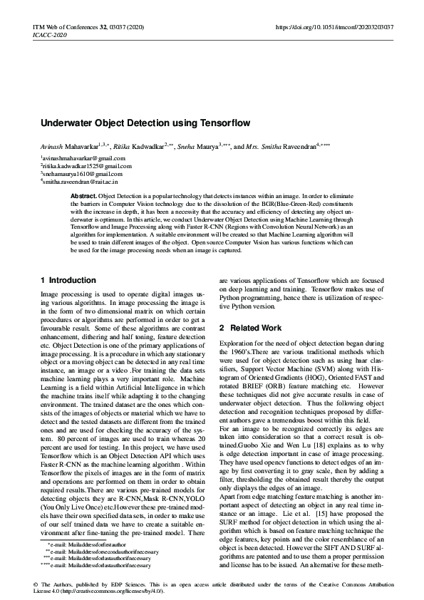 Pdf Underwater Object Detection Using Tensorflow Sneha Maurya