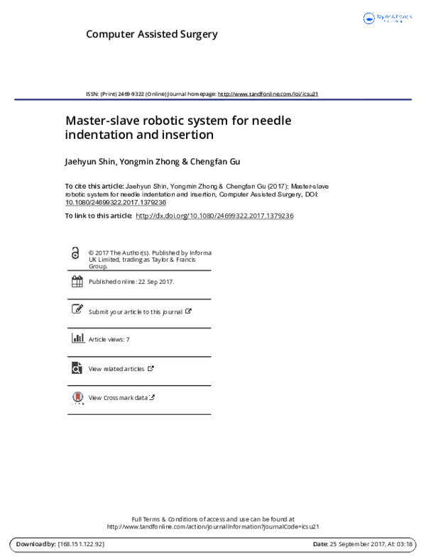 (PDF) Master-slave robotic system for needle indentation and insertion ...