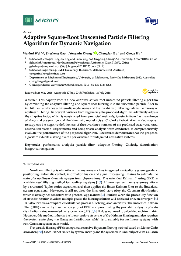 Pdf Adaptive Square Root Unscented Particle Filtering Algorithm For Dynamic Navigation 8378