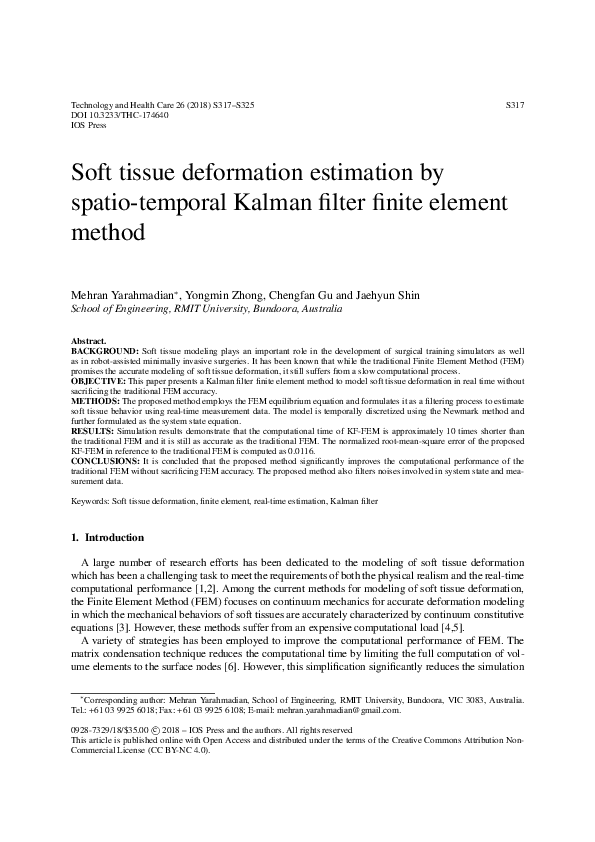 (PDF) Soft tissue deformation estimation by spatio-temporal Kalman filter finite element method