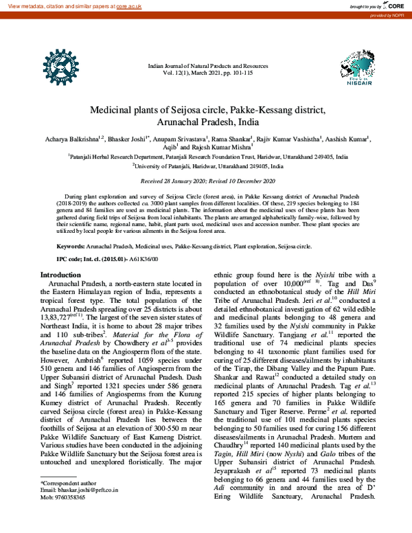 (PDF) Medicinal plants of Seijosa circle, Pakke-Kessang district ...