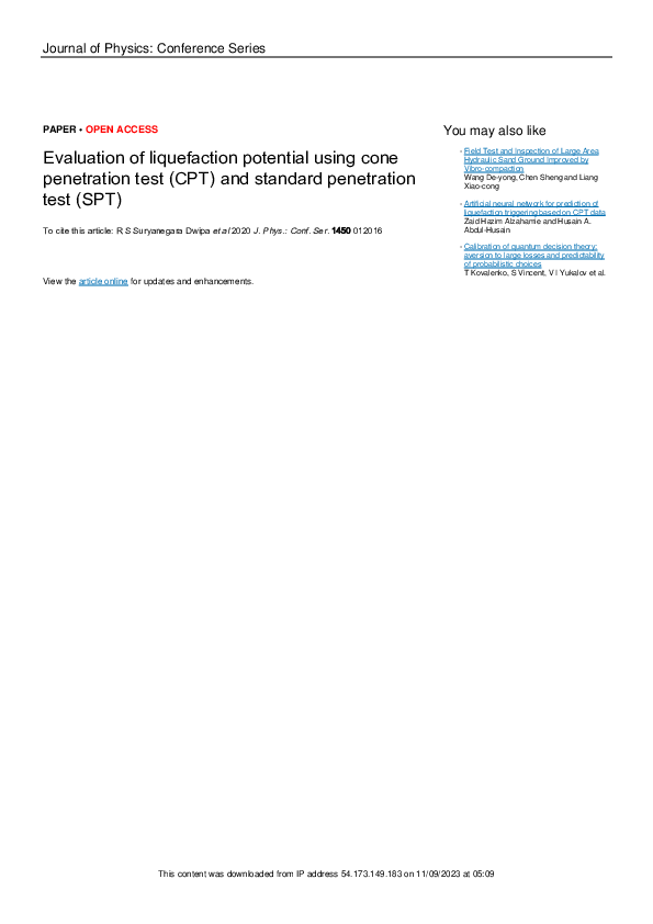 (PDF) Evaluation of liquefaction potential using cone penetration test ...