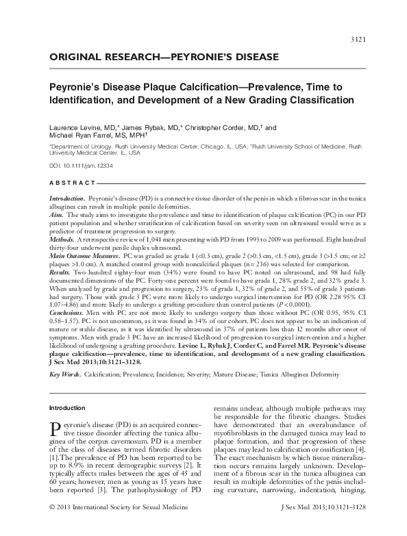 (PDF) Peyronie's Disease Plaque Calcification—Prevalence, Time to ...