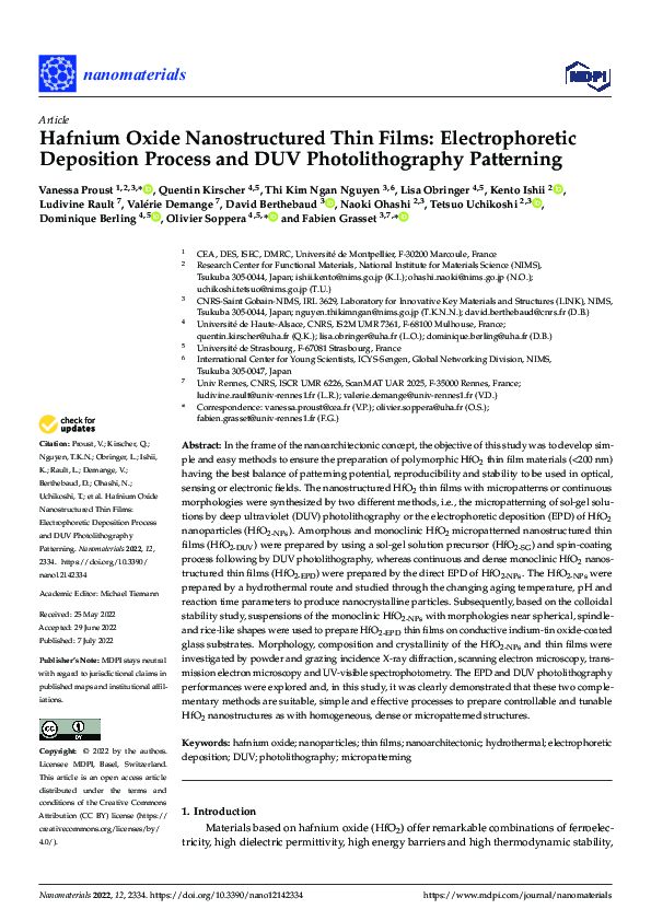 (PDF) Hafnium Oxide Nanostructured Thin Films: Electrophoretic ...