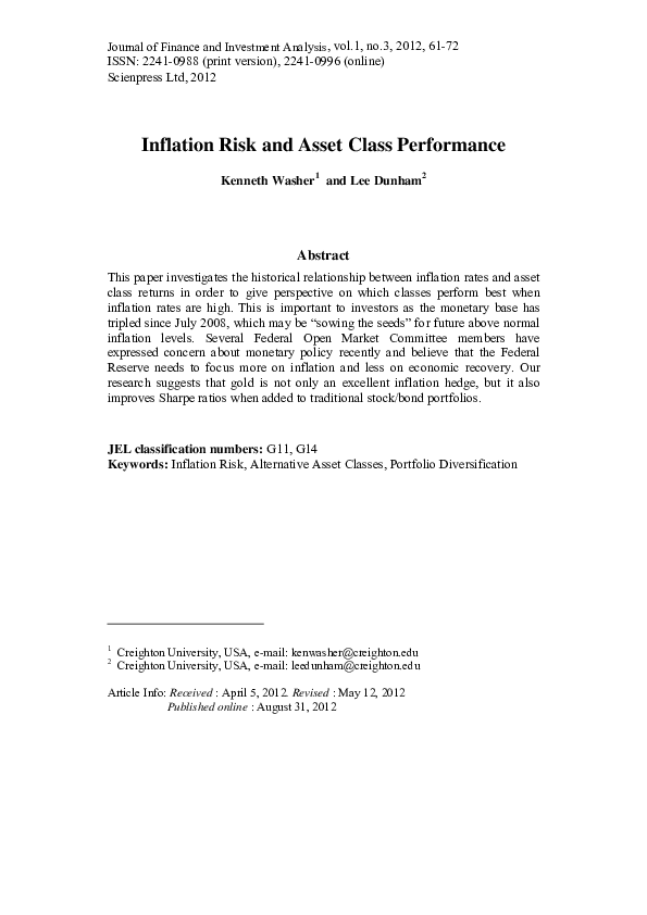 (PDF) Inflation Risk and Asset Class Performance