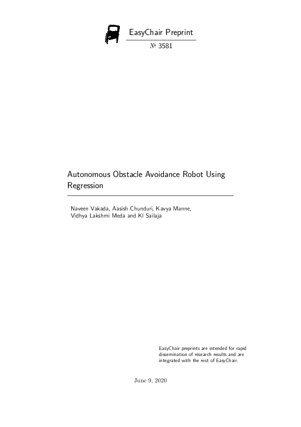 (PDF) Autonomous Obstacle Avoidance Robot Using Regression (PDF) Autonomous Obstacle Avoidance Robot Using Regression