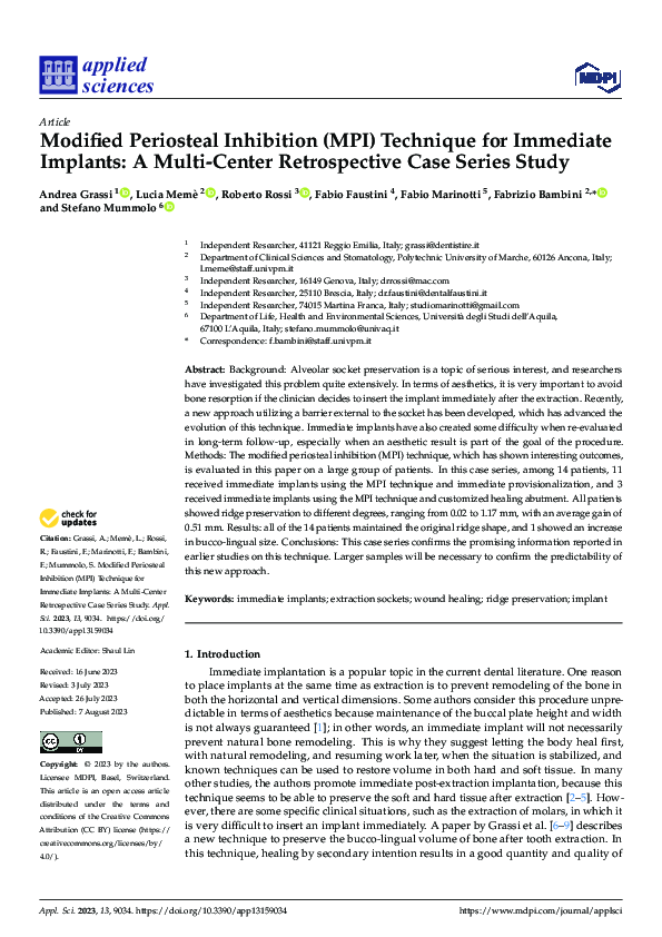 Pdf Modified Periosteal Inhibition Mpi Technique For Immediate Implants A Multi Center