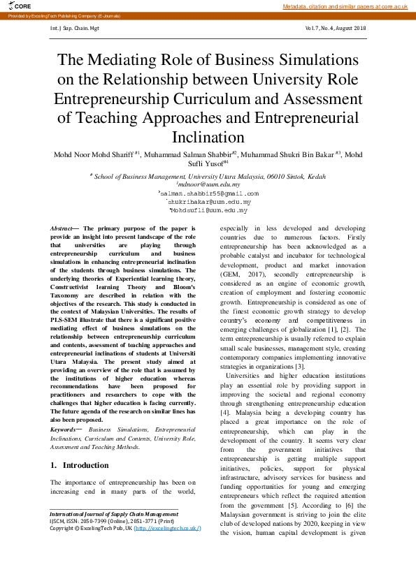 (PDF) The Mediating Role of Business Simulations on the Relationship ...