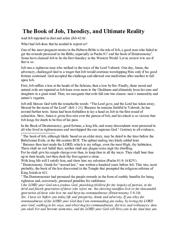 (DOC) The Book of Job, Theodicy, and Ultimate Reality