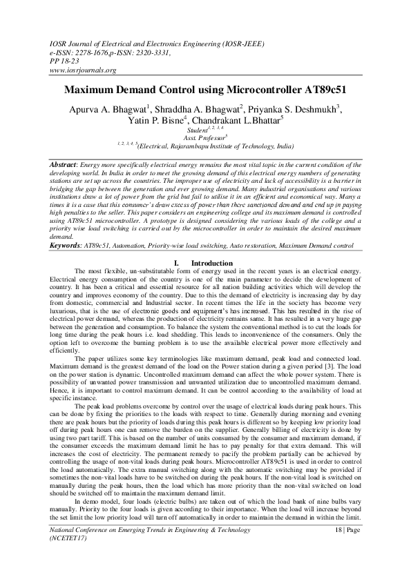 (PDF) Maximum Demand Control using Microcontroller AT 89 c 51
