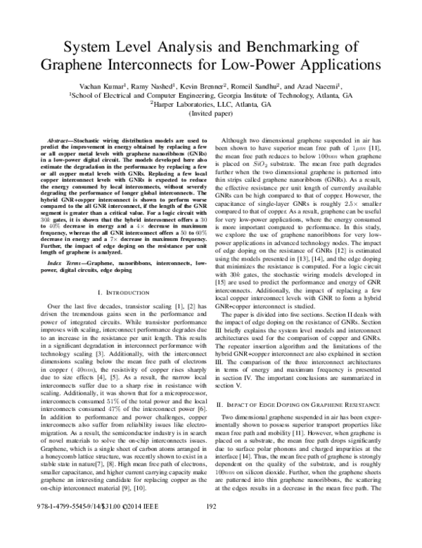 (PDF) System level analysis and benchmarking of graphene interconnects for low-power applications