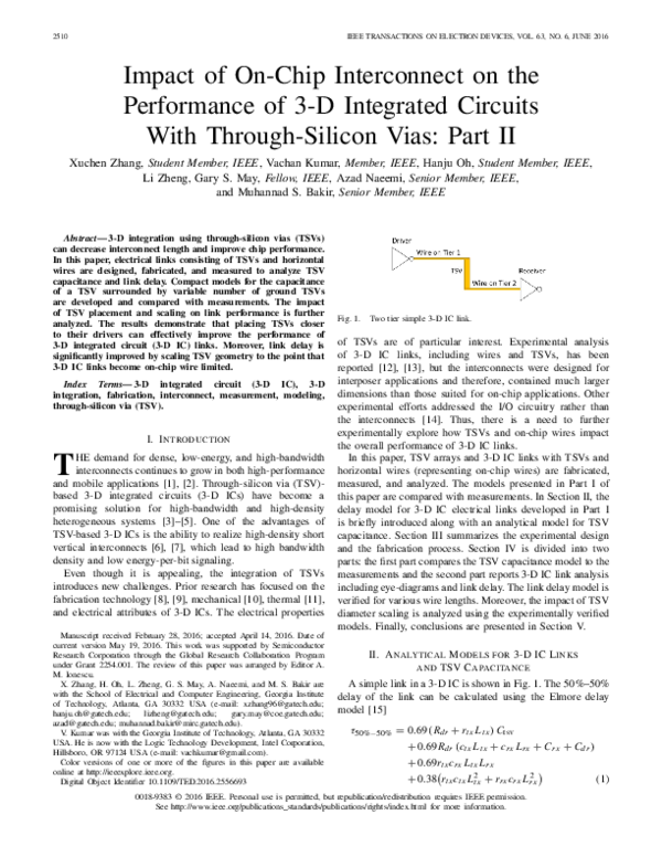 Pdf Impact Of On Chip Interconnect On The Performance Of 3 D Integrated Circuits With Through