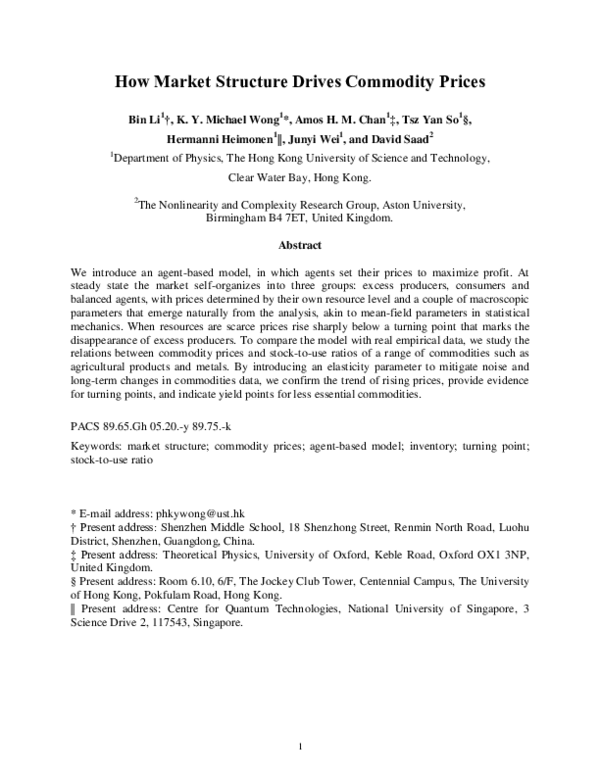 (PDF) How market structure drives commodity prices