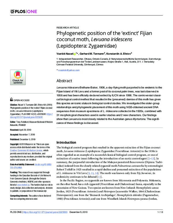 (PDF) Phylogenetic position of the 'extinct' Fijian coconut moth ...