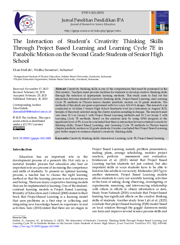 (PDF) Interaction of Student’s Creativity Thinking Skills Through ...