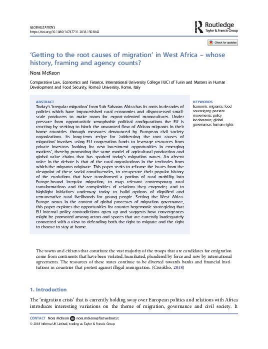 (PDF) Root Causes of Migration in West Africa