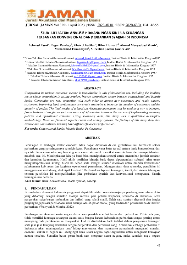 (PDF) Studi Literatur : Analisis Perbandingan Kinerja Keuangan Perbankan Konvensional Dan ...