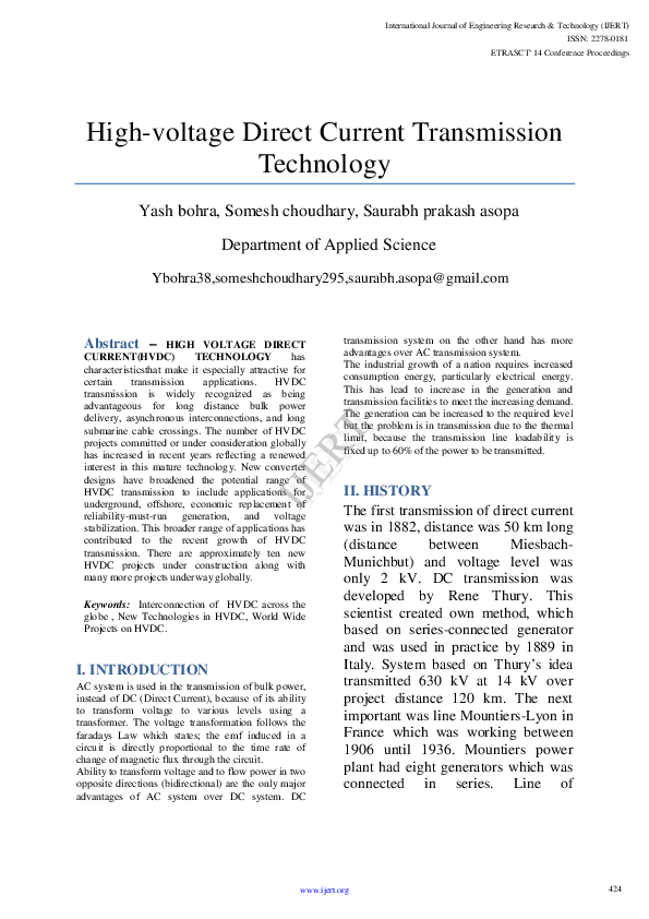 (PDF) High-voltage Direct Current Transmission Technology