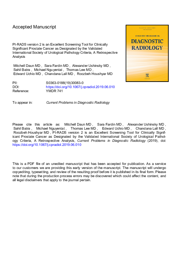 (PDF) PI-RADS Version 2 Is an Excellent Screening Tool for Clinically ...