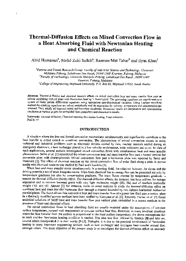 (PDF) Thermal-diffusion effects on mixed convection flow in a heat absorbing fluid with ...