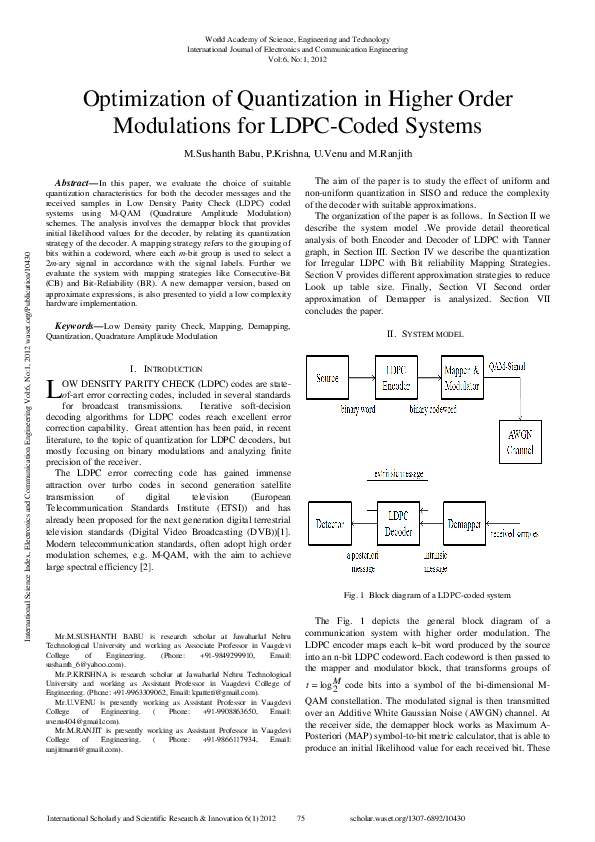 (PDF) Optimization Of Quantization In Higher Order Modulations For Ldpc-Coded Systems
